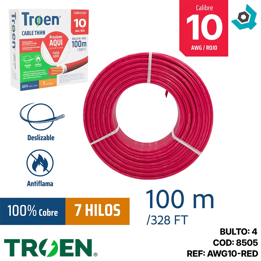 CABLE ELECTRICO 10 AWG ROJO 7 HILOS TROEN | Litani Import Export