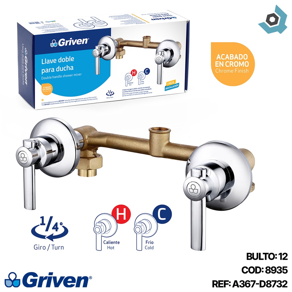 LLAVE PARA DUCHA 1/2" DOBLE TEMPERATURA GRIVEN | Litani Import Export