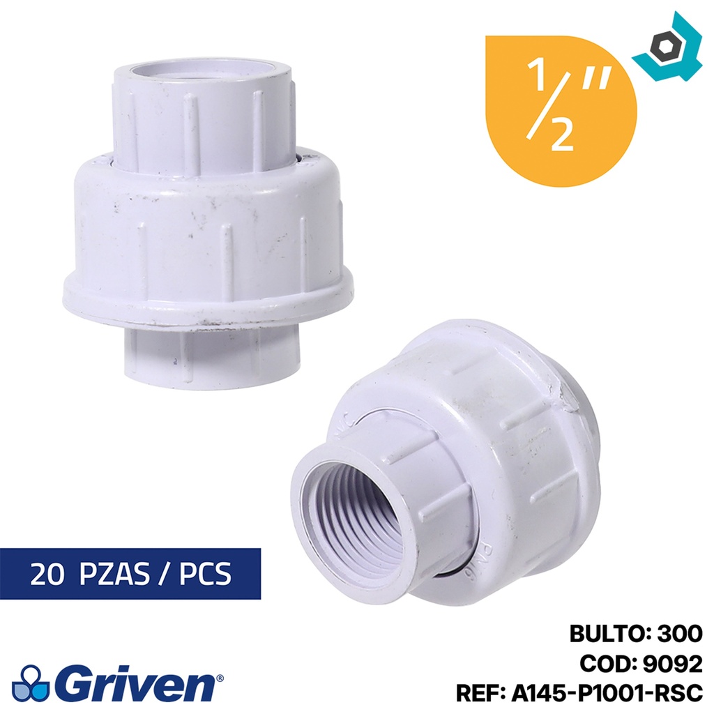 UNION UNIVERSAL 1/2" DE PVC CON ROSCA GRIVEN | Litani Import Export