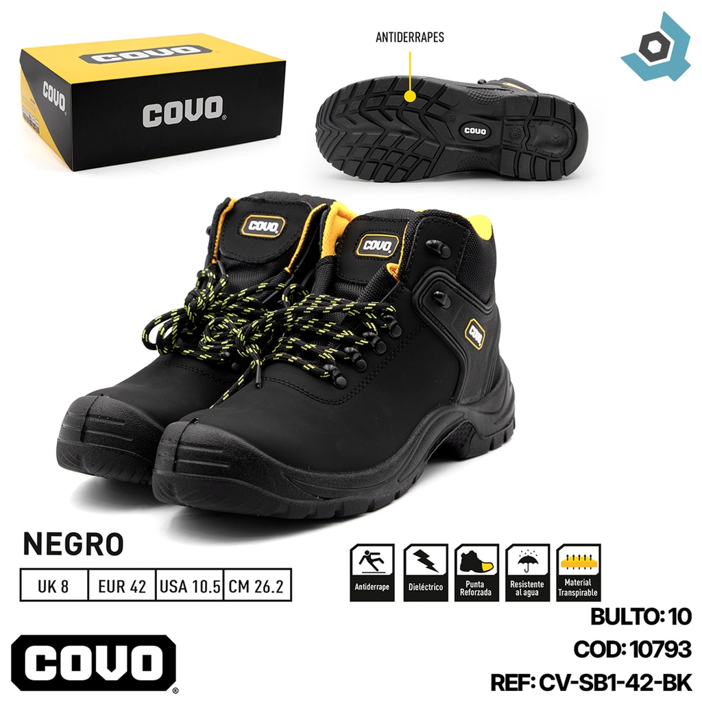 BOTAS DE SEGURIDAD NEGRAS TALLA 42 COVO | Litani Import Export