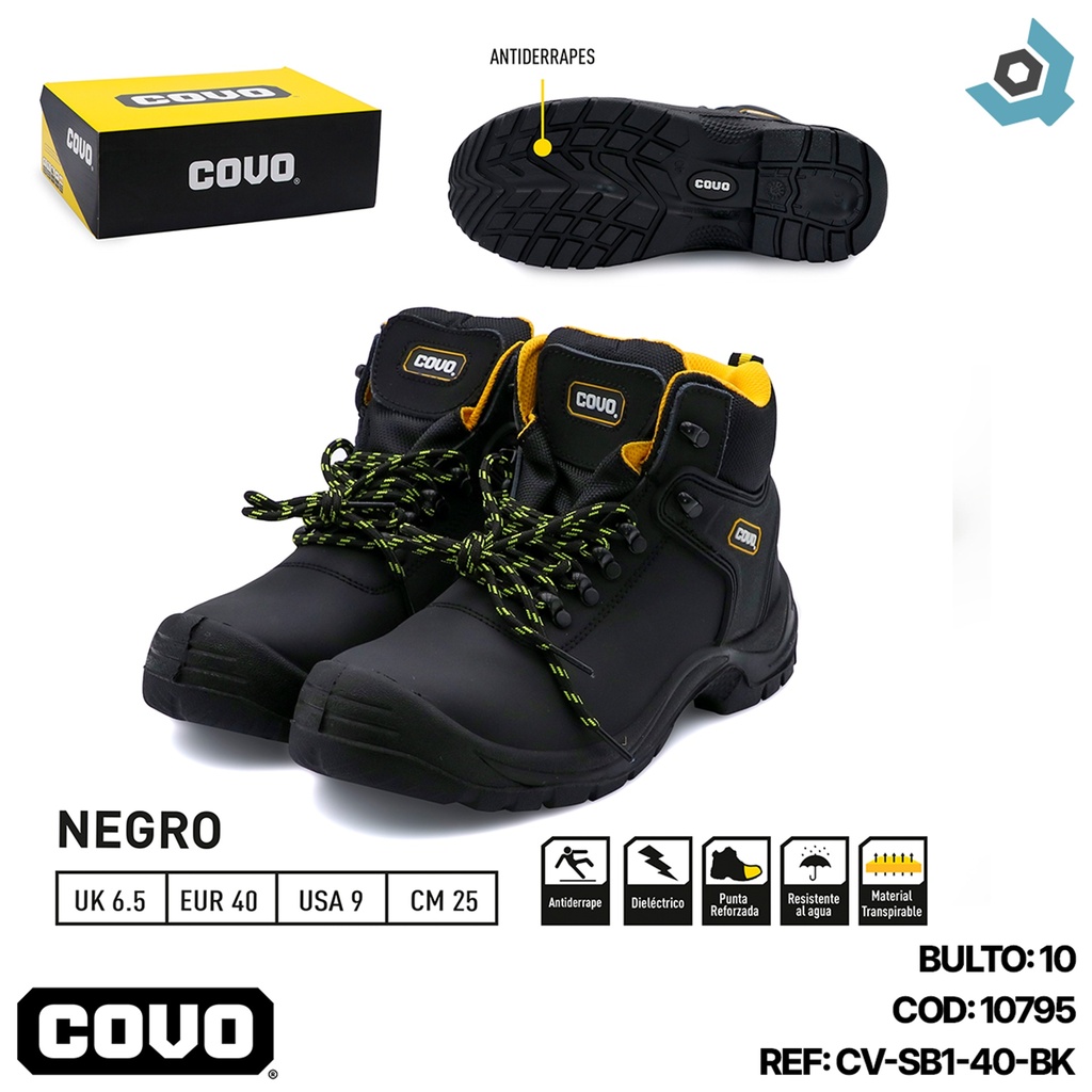 BOTAS DE SEGURIDAD NEGRAS TALLA 40 COVO | Litani Import Export