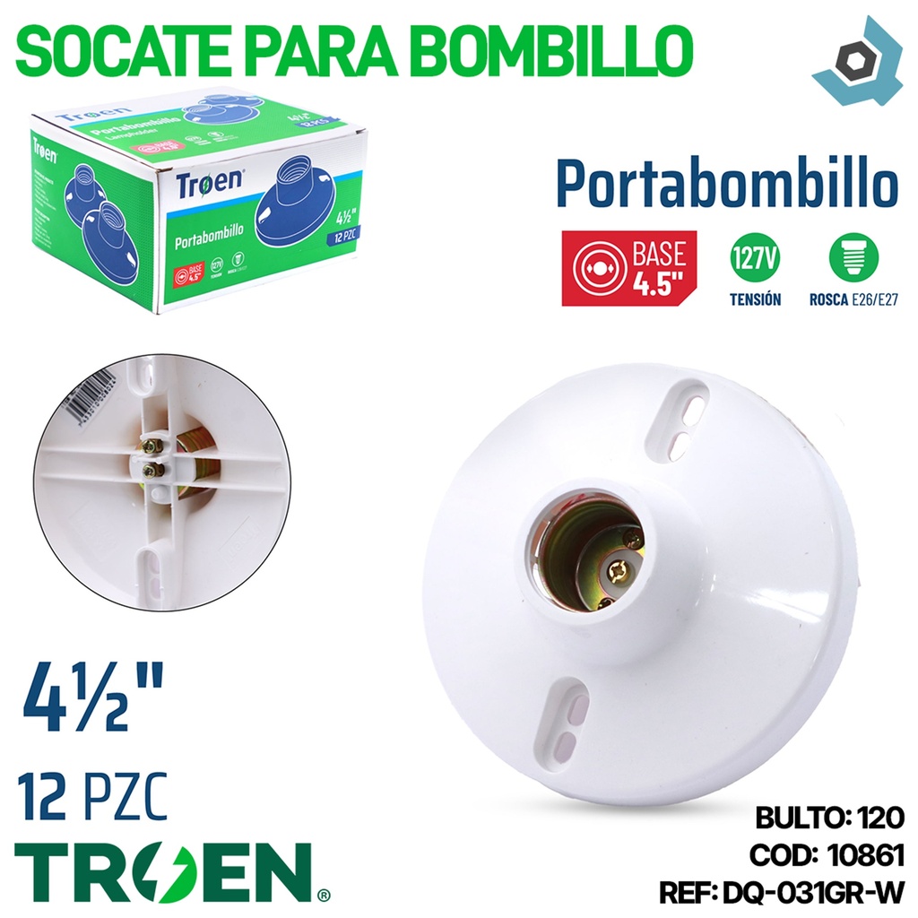 SOCATE PARA BOMBILLOS BLANCO TROEN | Litani Import Export